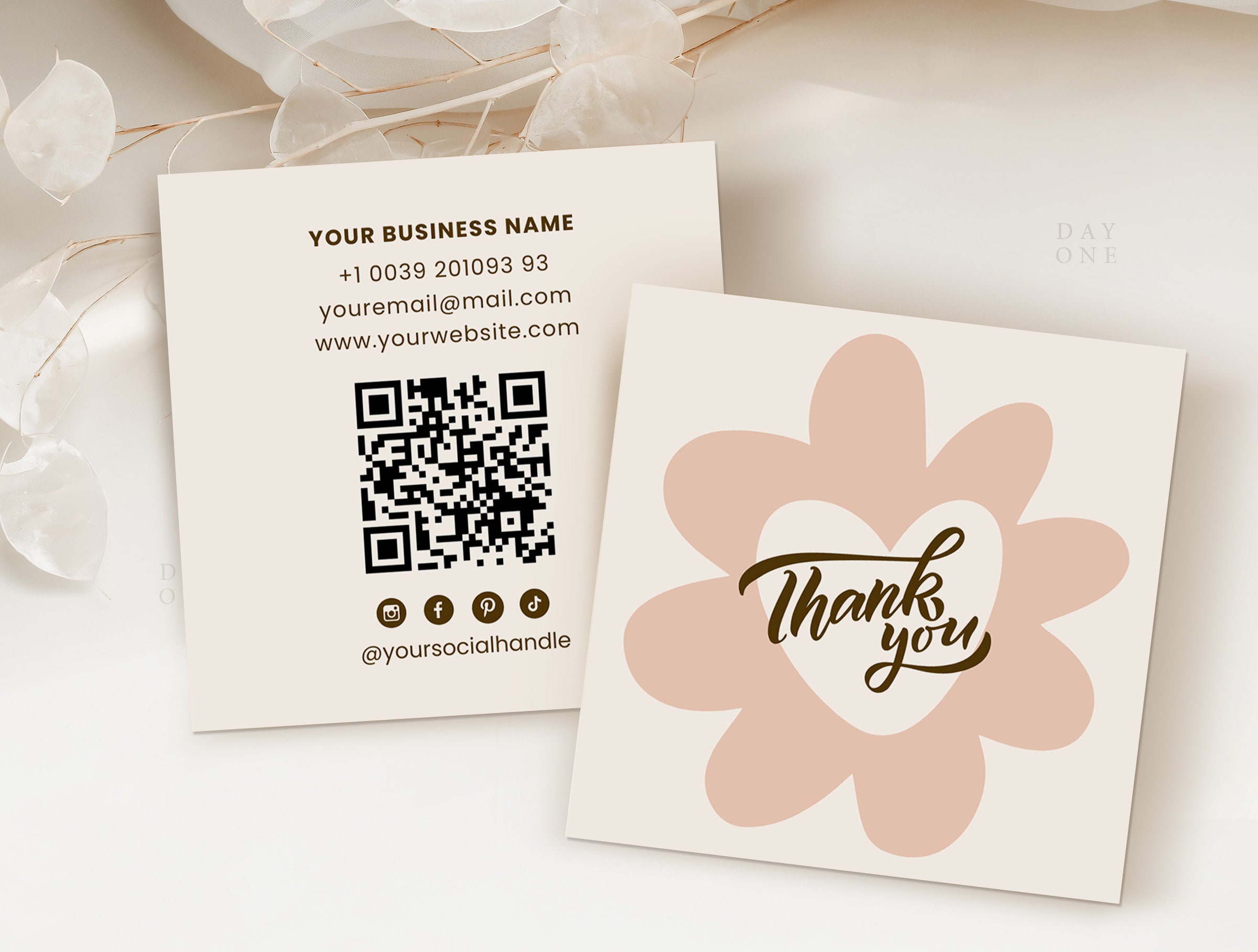 Editable Mini Business Thank You Card Square QR Code Canva - Etsy