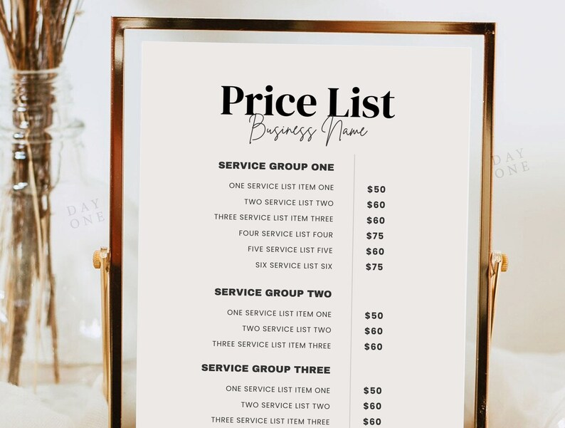 DIY Printable Price List Template, Editable Price Sheet, Electronic ...