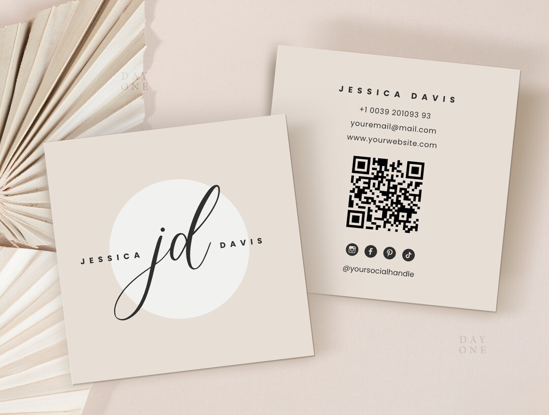 Small Business Card Square Template Canva, Printable Boho Business Card ...