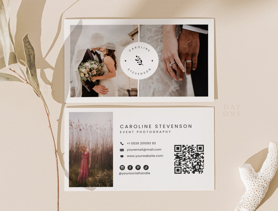 Photographer Business Card Canva Template With QR Code, Boho Small ...