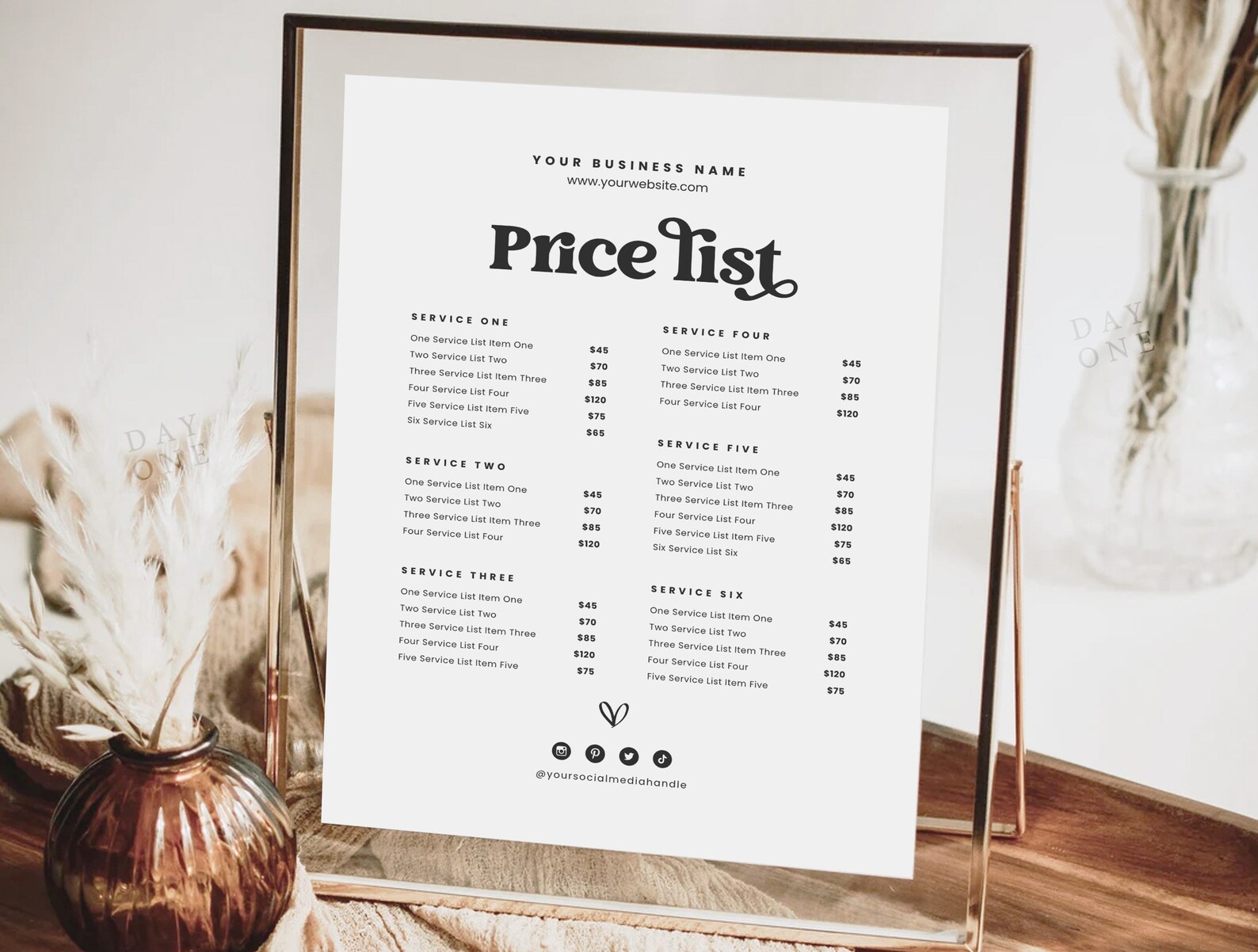 Price List Template, Editable Price List Template Canva, Beauty Salon ...