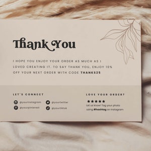 Business Thank You Card Editable, Modern Printable Thanks for Your ...