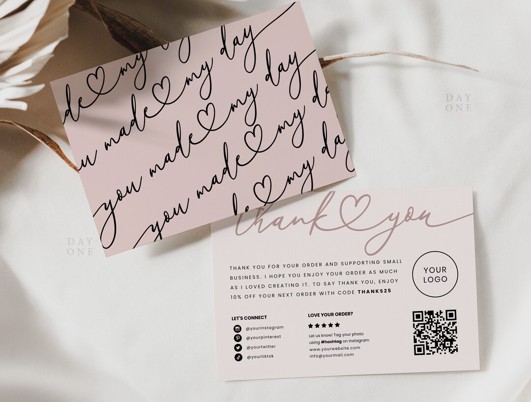 Small Business Thank You Card Template, Printable Thank You Package Insert With QR Code ...