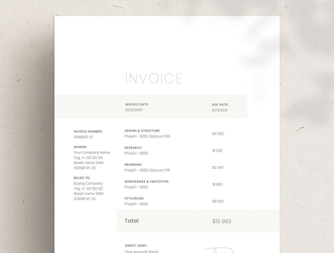 Business Invoice Template for Canva, Word & Pages, Small Business ...