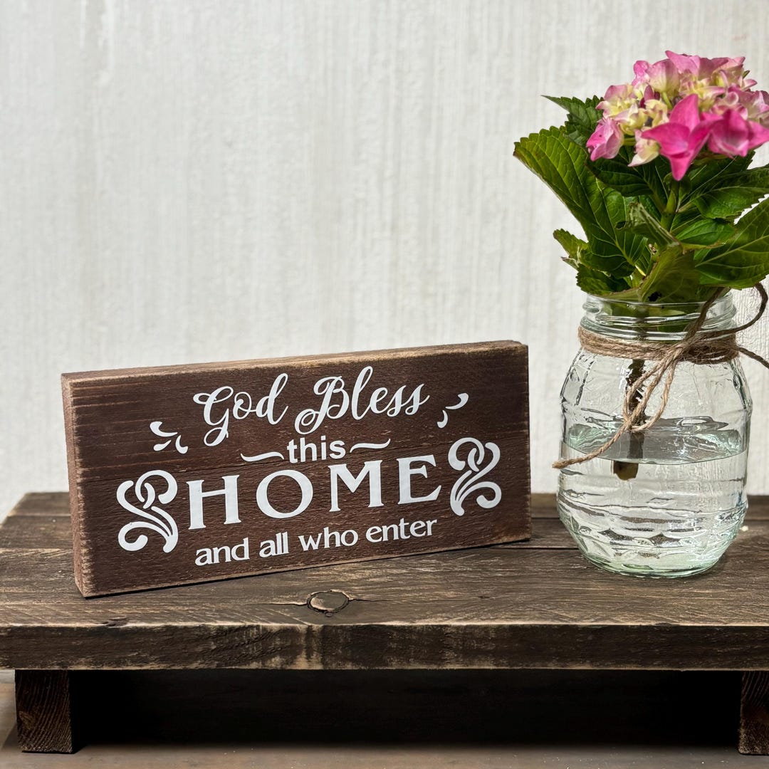 Rustic Farmhouse Entry Sign: God Bless This Home Wood Shelf Sitter ...