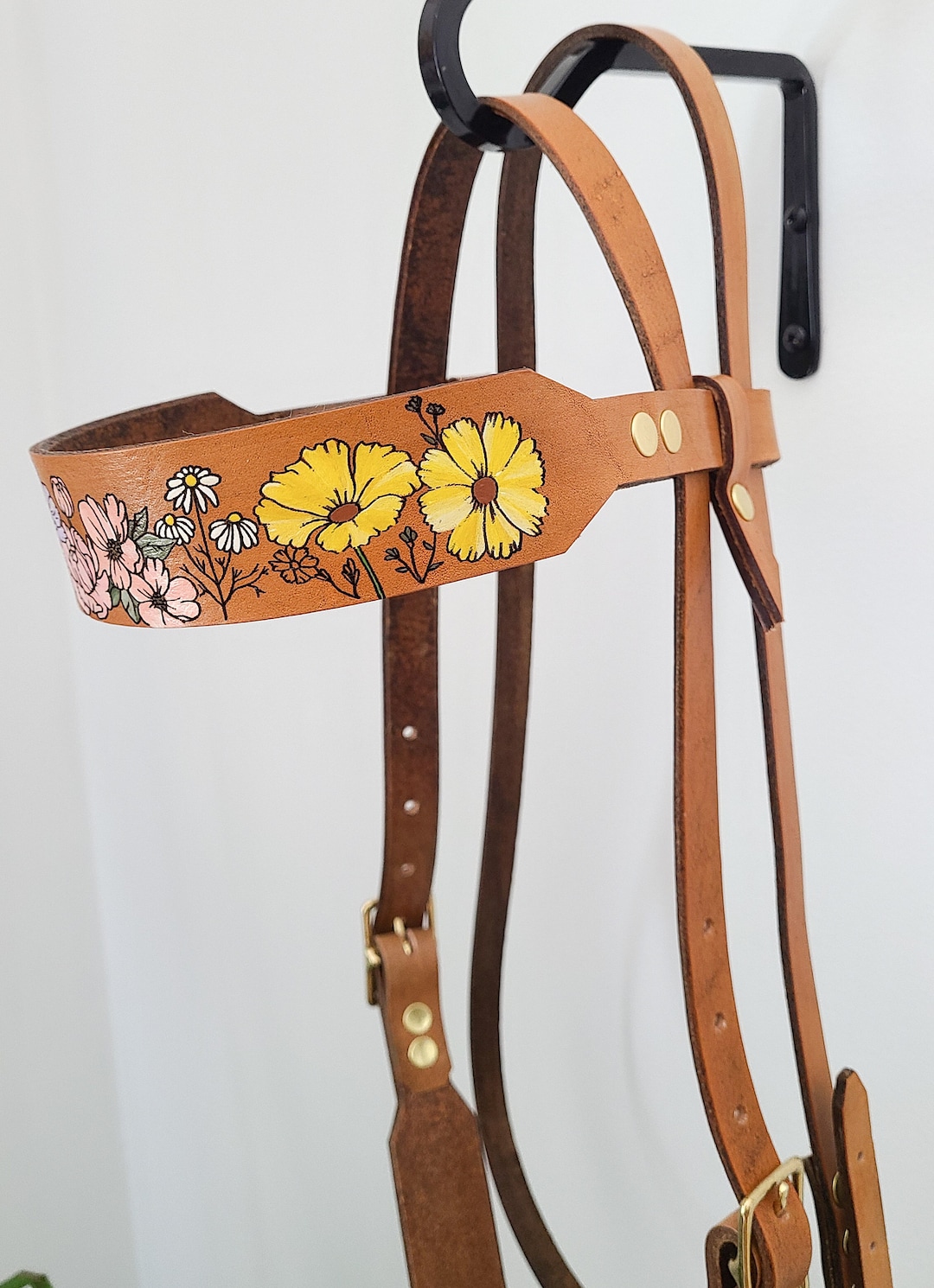Leather Horse Headstall - Wildflower- Floral - Painted - Custom ...