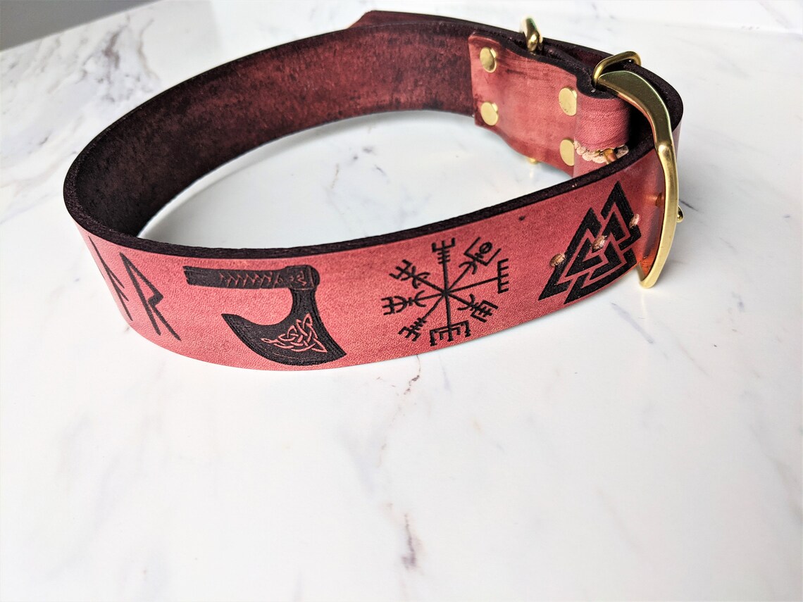 Leather Norse Celtic Dog Collar Custom Personalized - Etsy UK