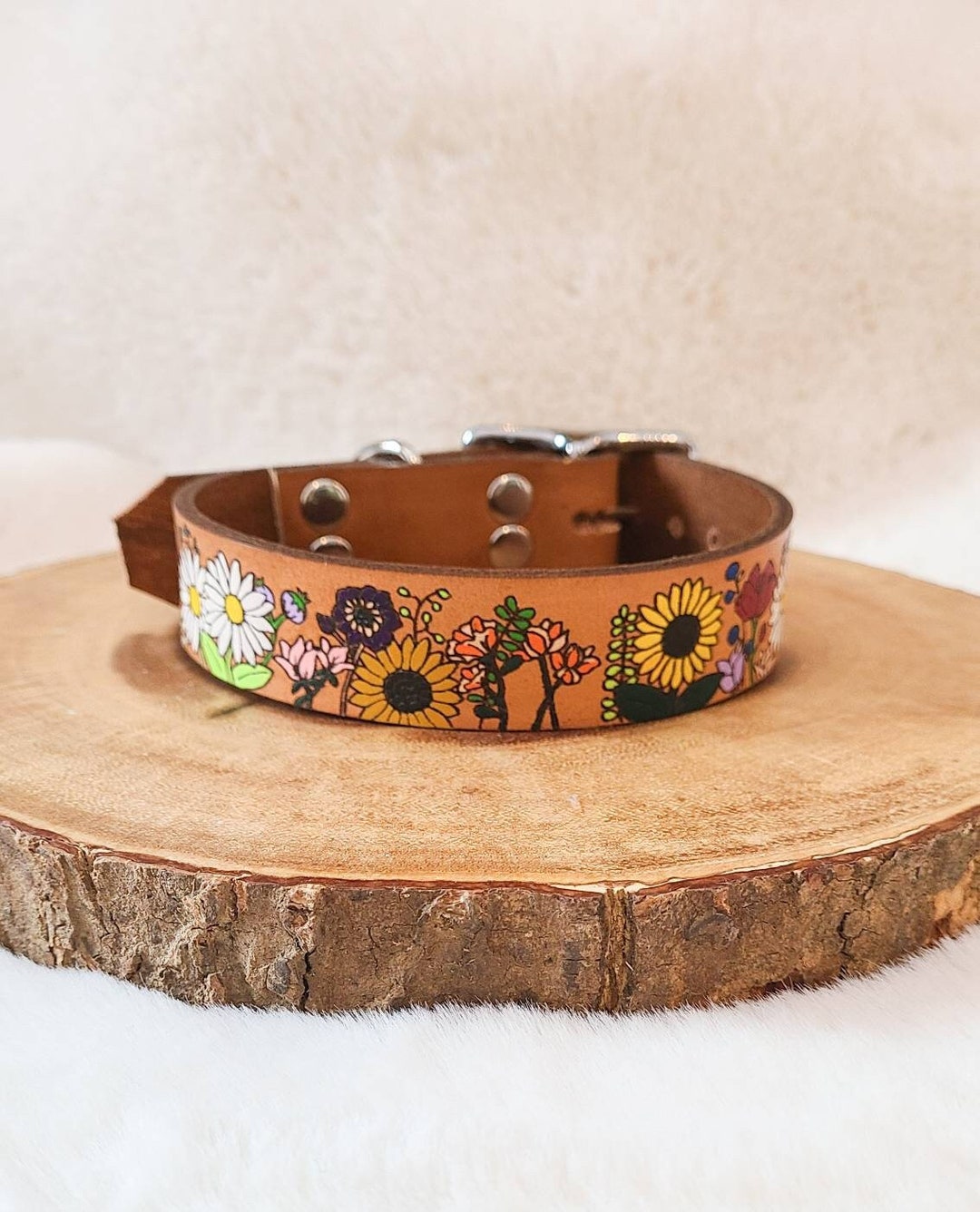 Floral Dog Collar - Wildflower - Custom Leather - Personalized ...