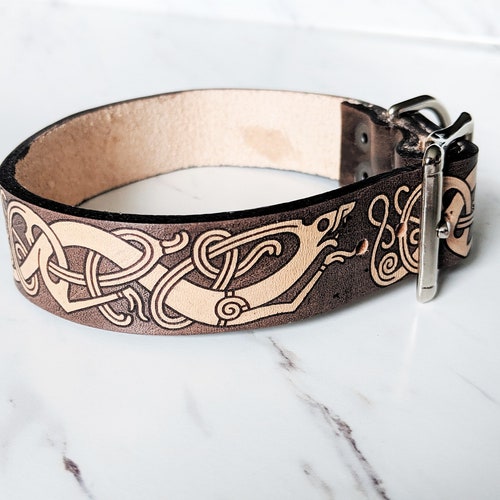 Leather Norse Celtic Dog Collar Custom Personalized | Etsy