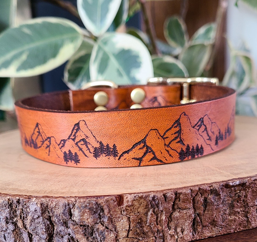 Mountain Dog Collar - Custom Leather - Personalized - Nature Collar - Etsy