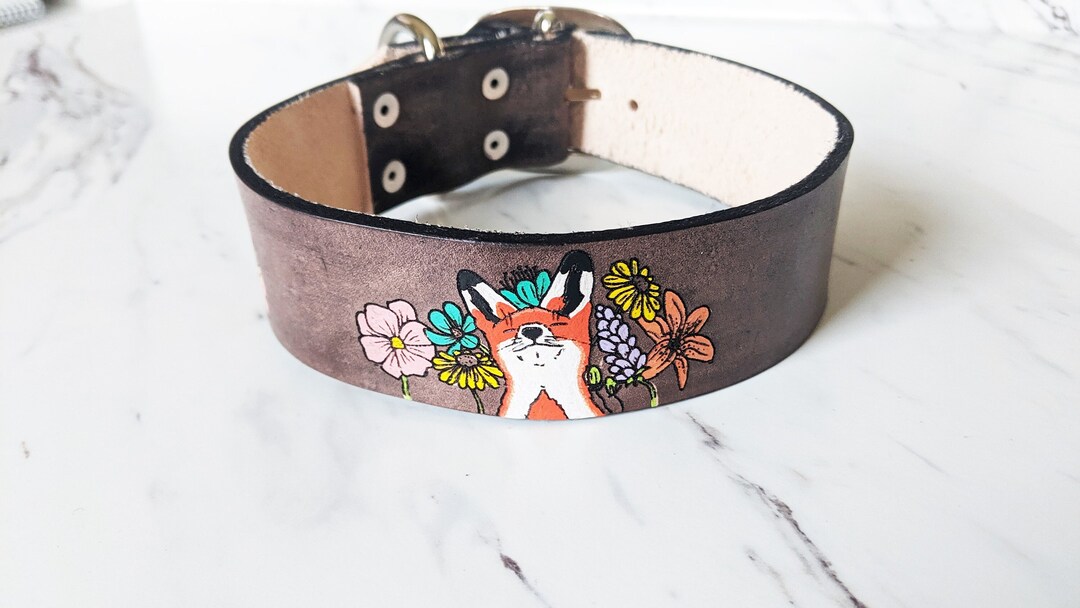 Fox Dog Collar - Custom Leather - Personalized - Handmade- Floral ...