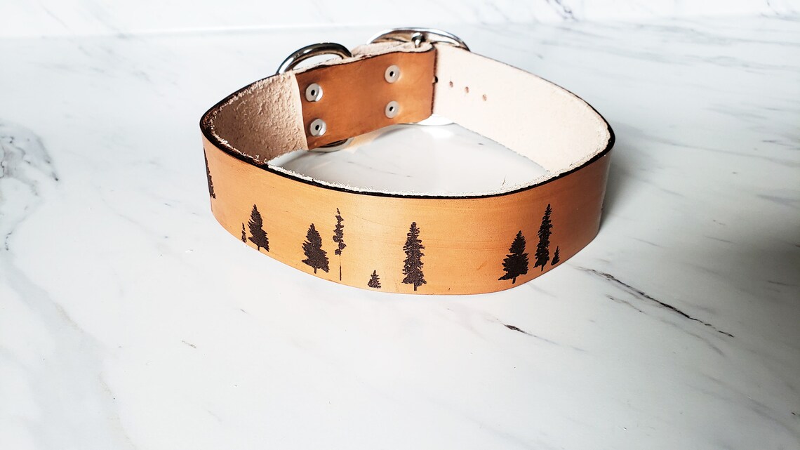 Tree Silhouette Leather Dog Collar Custom Personalized | Etsy