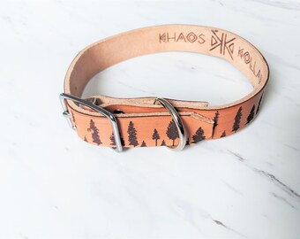 Tree Silhouette Leather Dog Collar Custom Personalized | Etsy