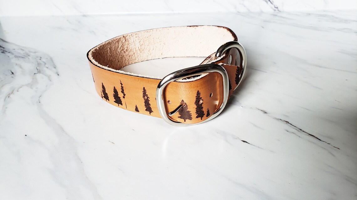 Tree Silhouette Leather Dog Collar Custom Personalized | Etsy