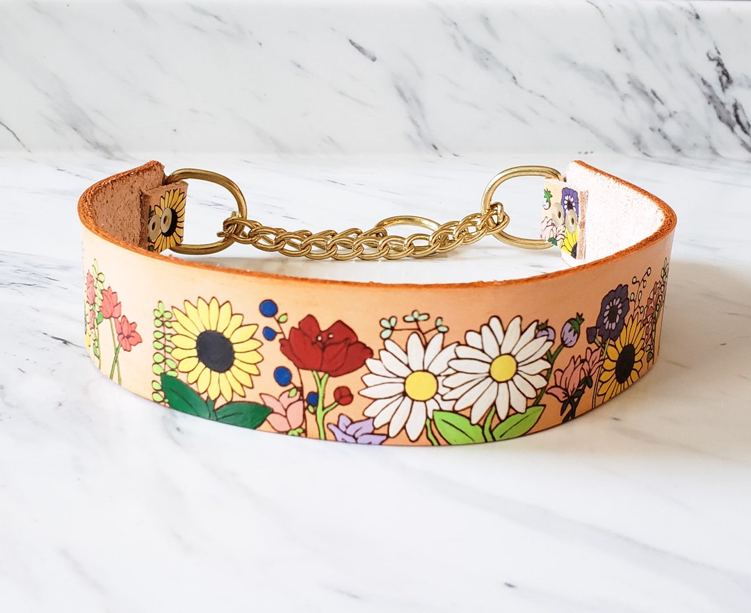 Leather Summer Flower Martingale Dog Collar - Custom - Personalized ...
