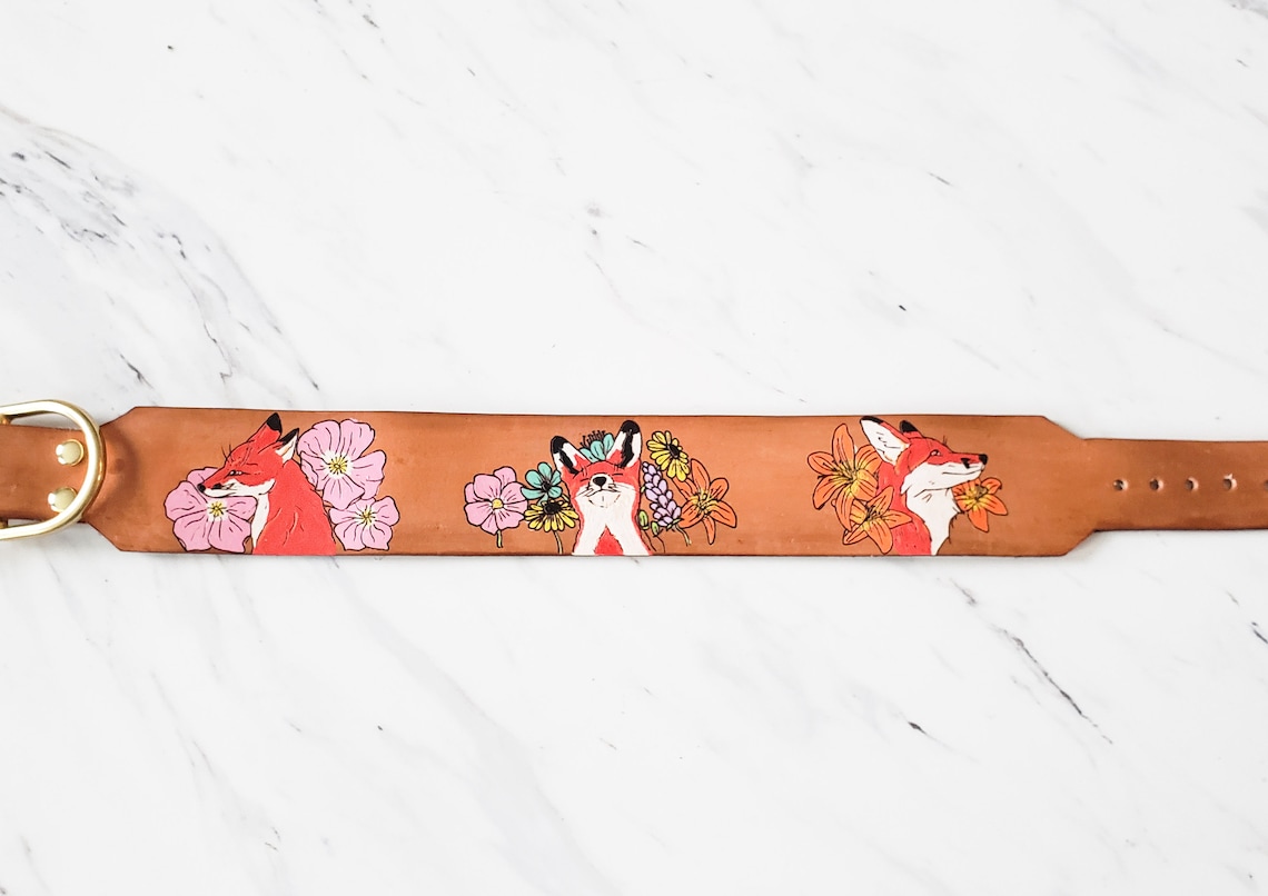 Fox Themed Leather Dog Collar - Custom - Personalized - Handmade ...