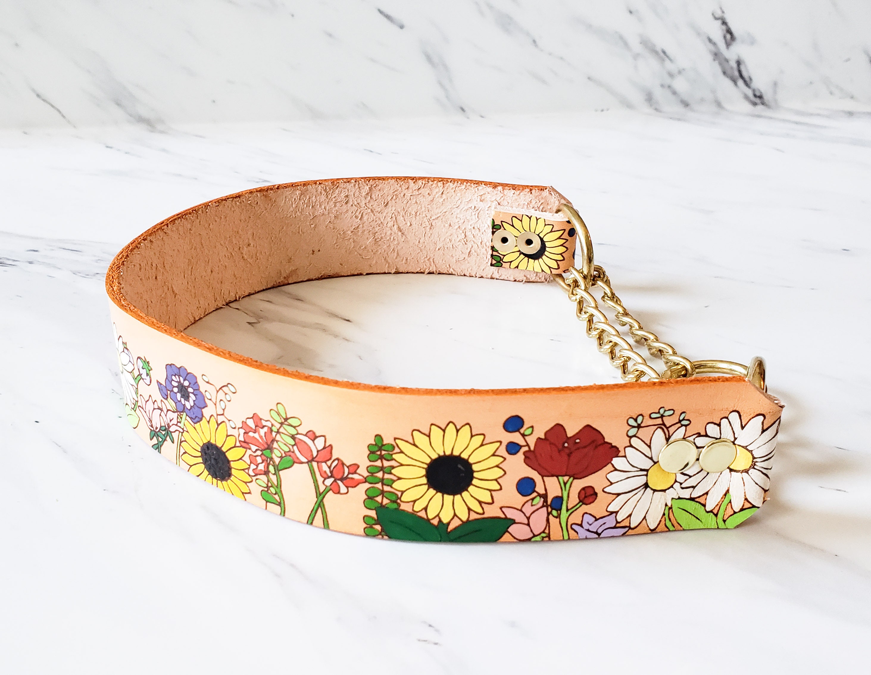 Leather Summer Flower Martingale Dog Collar - Custom - Personalized ...