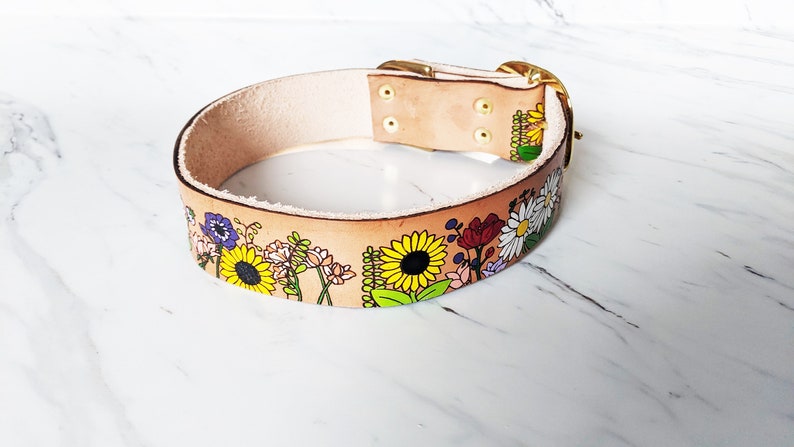 Leather Sunflower Dog Collar - Custom - Personalized - Floral Collar ...