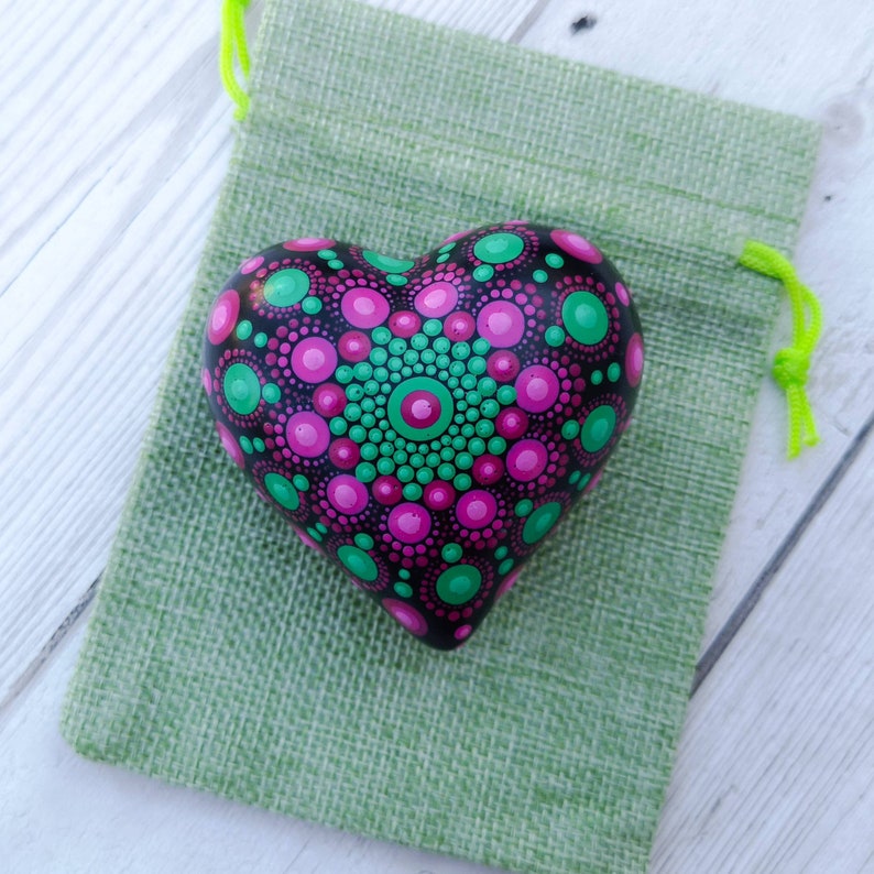 Mandala Stone mandala heart dotted rock meditation | Etsy