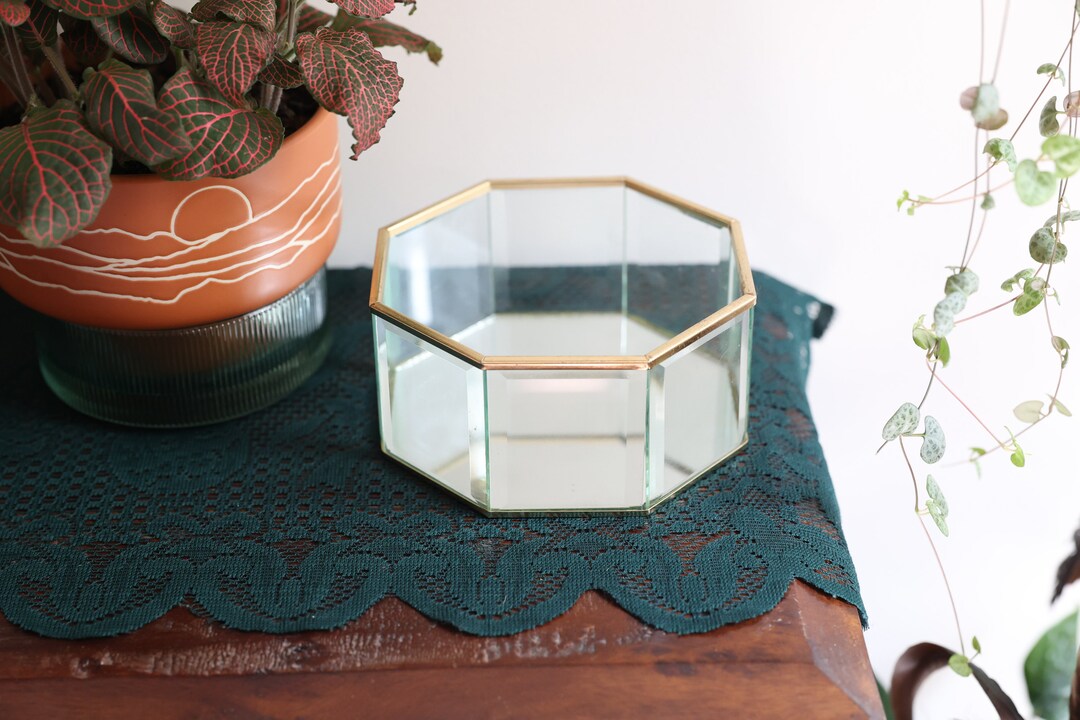 Vintage 60s Brass & Glass Large Octagonal Deep Dish Mirrored Tray ...