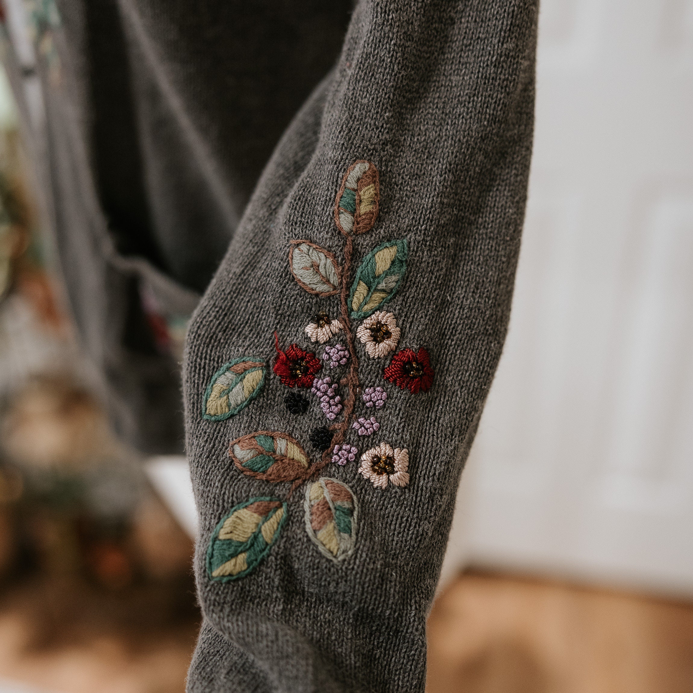 Vintage Cottagecore Embroidered Flower Garden Beaded Knit Sweater ...