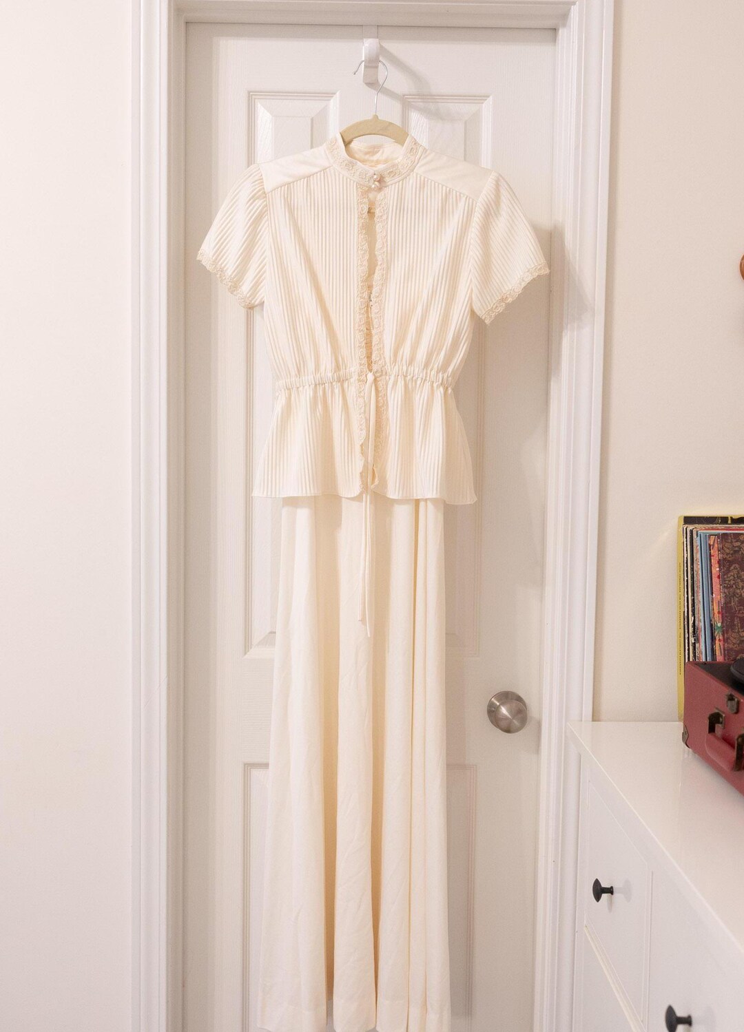Vintage 1978 Ivory Bridesmaid Formal Dress With Pleated Jacket | Size ...