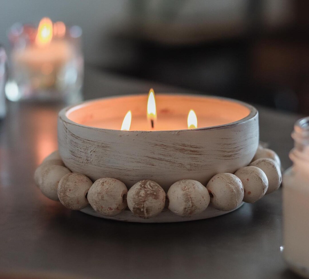 Handmade Pottery Bowl Soy Candle With Farmhouse Beads - Etsy