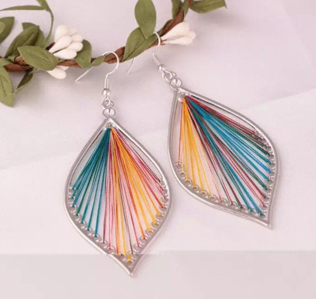FREE SHIPPING Hand Tied String Earrings, Colorful Embroidery Thread ...