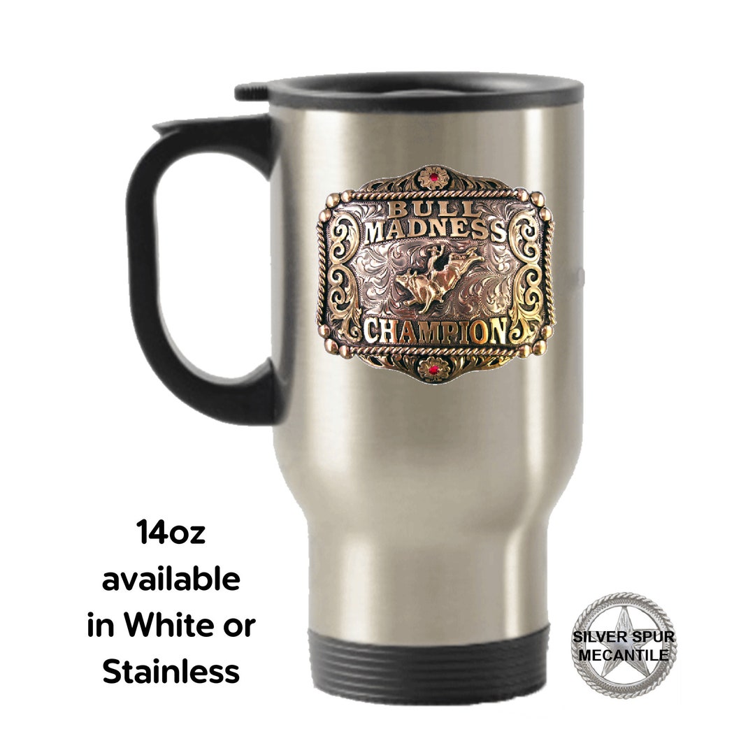 Rodeo Buckle Inspired Mug , Insulated Coffee Travel Mug, Custom Cowboy ...