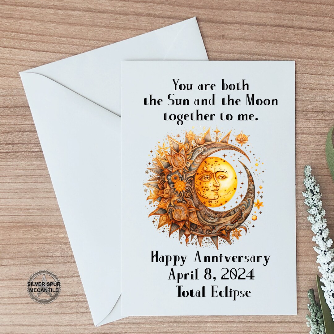 Solar Eclipse ANNIVERSARY Card, Happy April 8 Anniversary, 4-8-2024 ...