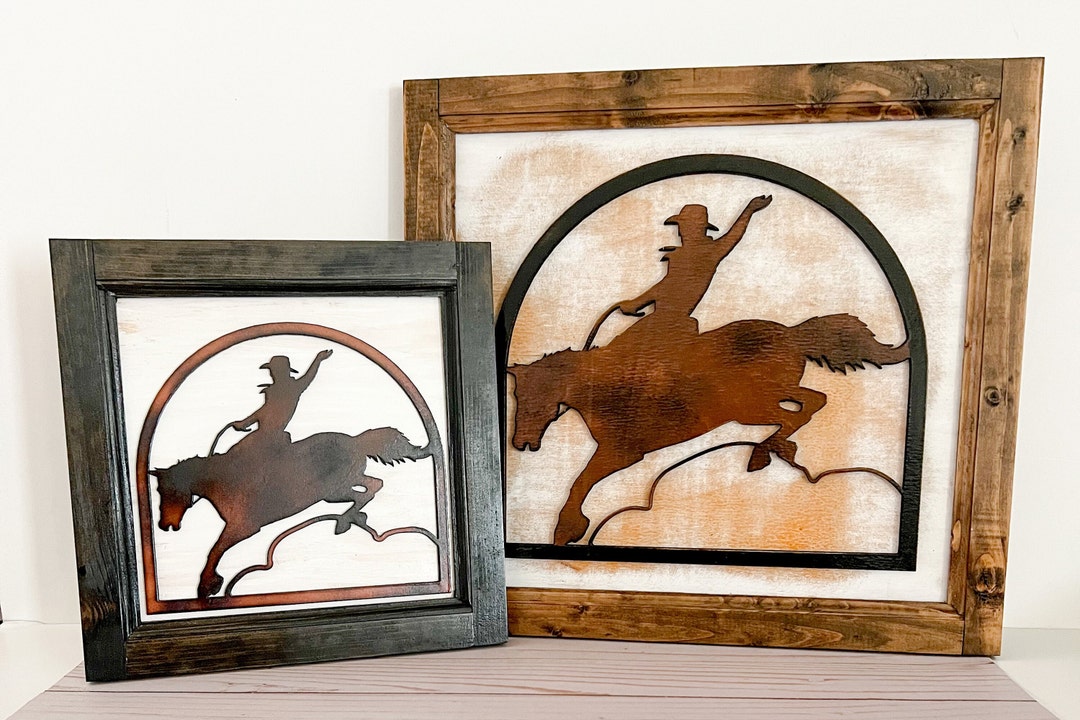 Rustic Cowboy Wood Sign for Western Wall Decor, Bucking Bronco ...