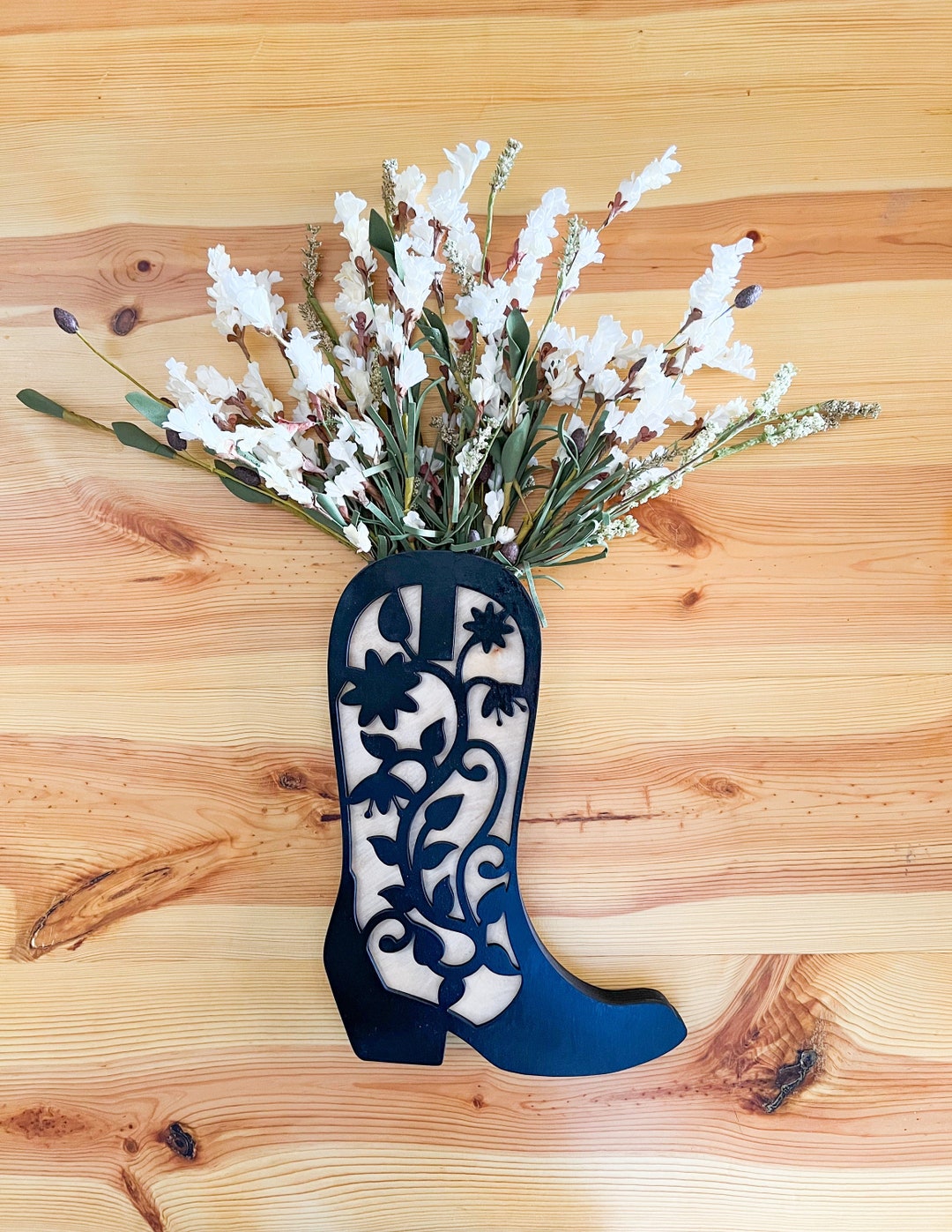 Wooden Cowgirl Boot Wall Vase: Rustic Western Home Decor - Etsy
