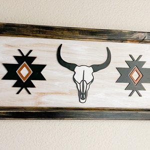 Boho Chic Longhorn Skull Wall Decor, Framed Western Art for Living Room ...