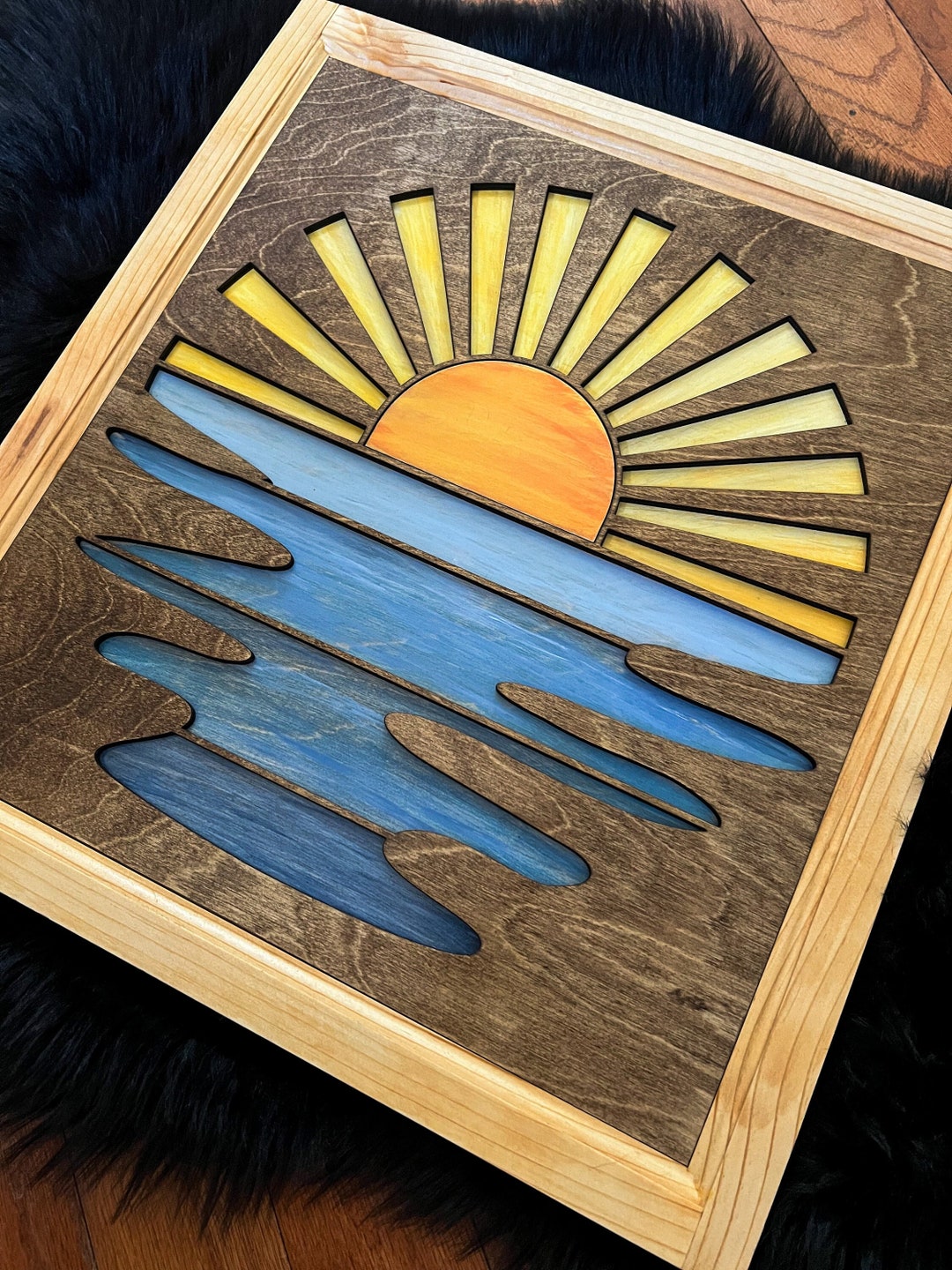 Hand Painted Sunset Wall Art, Boho Sun Decor, Sunset Framed Art, Sunset ...