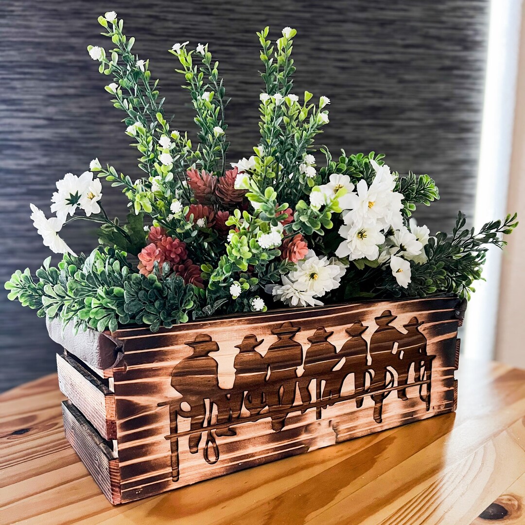 Rustic Western Wood Crate: Cowboy Silhouette Planter Box - Etsy