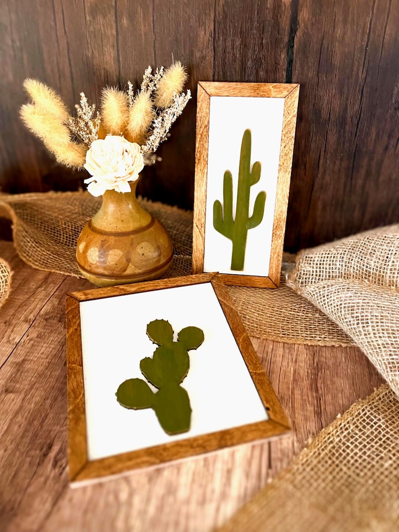 Hand Painted Wood Cactus Wall Decor Set: Saguaro & Prickly Pear - Etsy