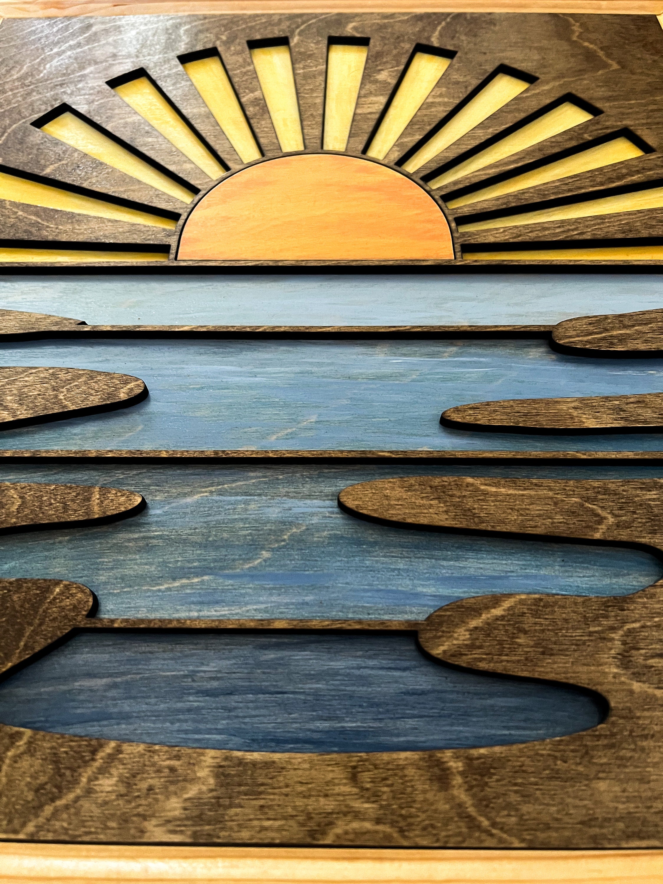 Hand Painted 3D Wood Sunset Wall Art: Boho Coastal Decor - Etsy