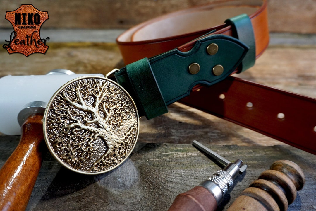 Genuine Leather Belt Tree of Life Buckle Unique, Handmade Belt Made in ...