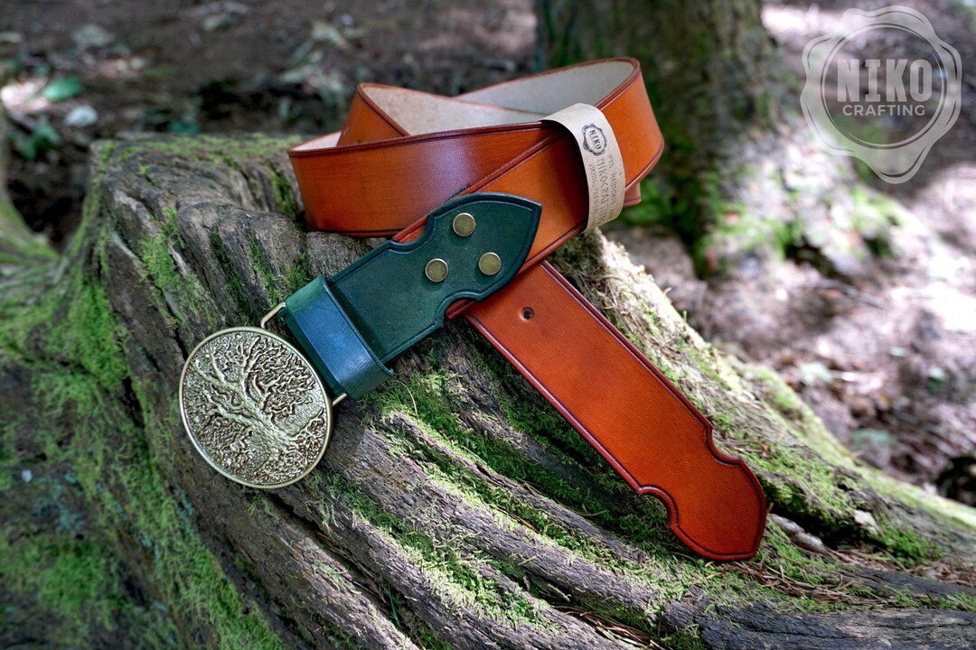 ᚢᛉᚠ Handmade Leather Belt Tree of Life Buckle Full Grain Leather Made ...