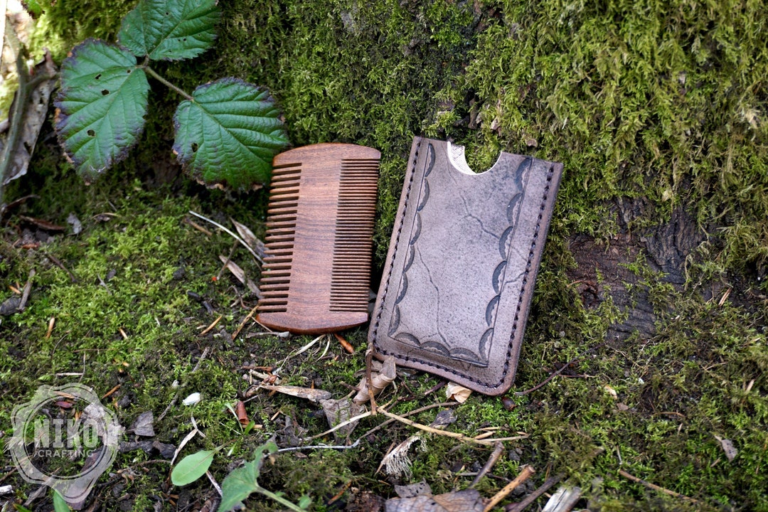 ᚠᛉᚢ Wooden Beard Comb With Viking Style Leather Sleeve | Hand Carved ...