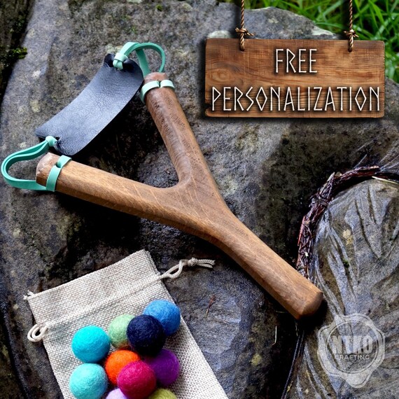 Slingshot and Felt Balls With Name Slingshot Kit Vintage Classic Toy FREE Personalization and FREE UK Delivery Handmade Catapult Toy Etsy UK