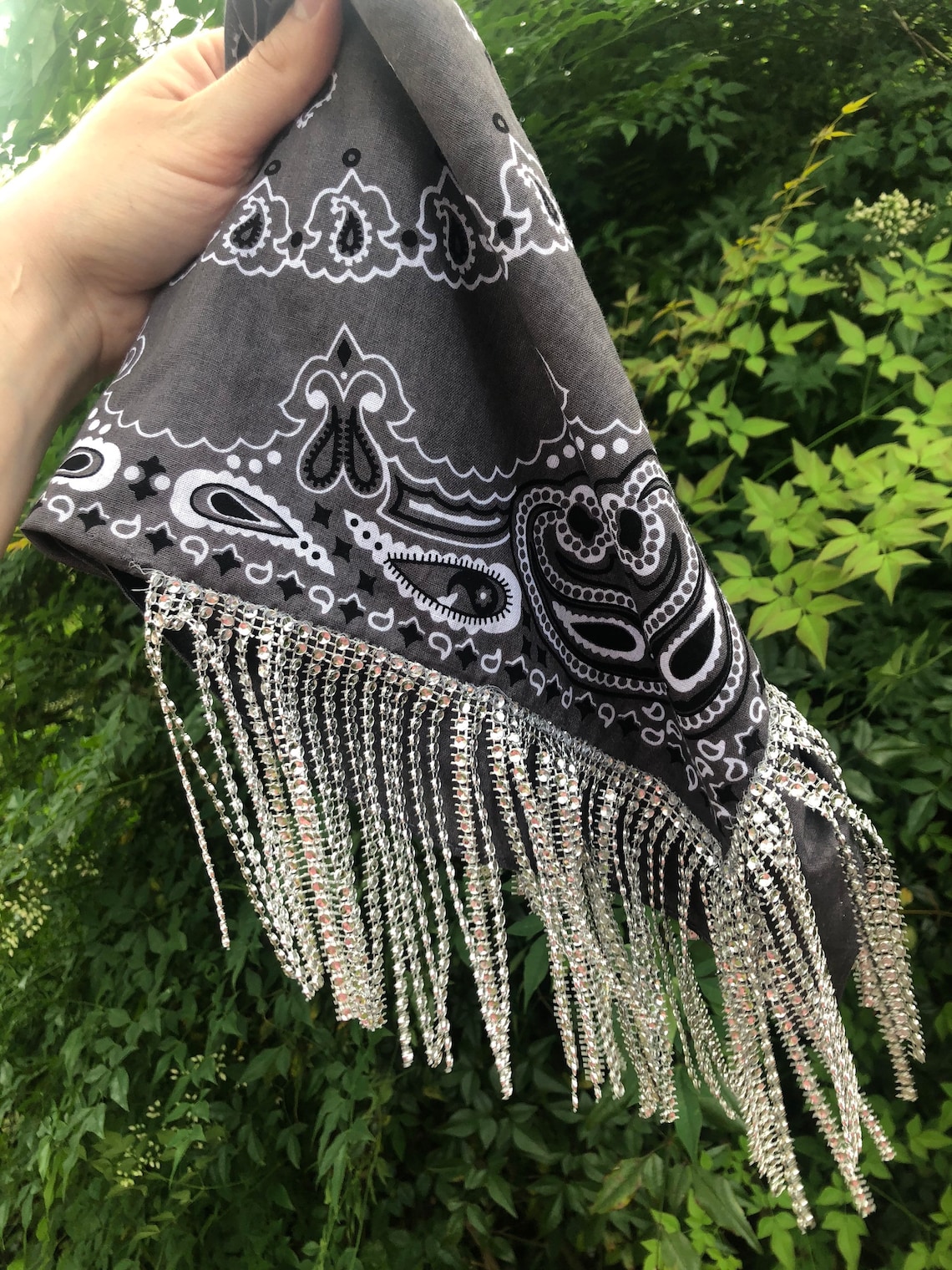 Rhinestone Fringe Bandana | Etsy
