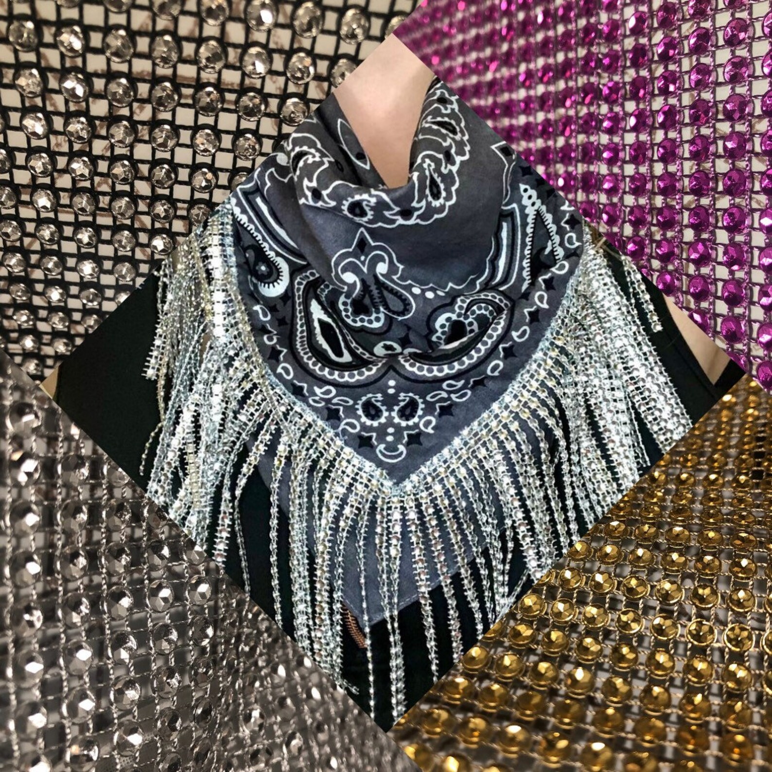 Rhinestone Fringe Bandana | Etsy