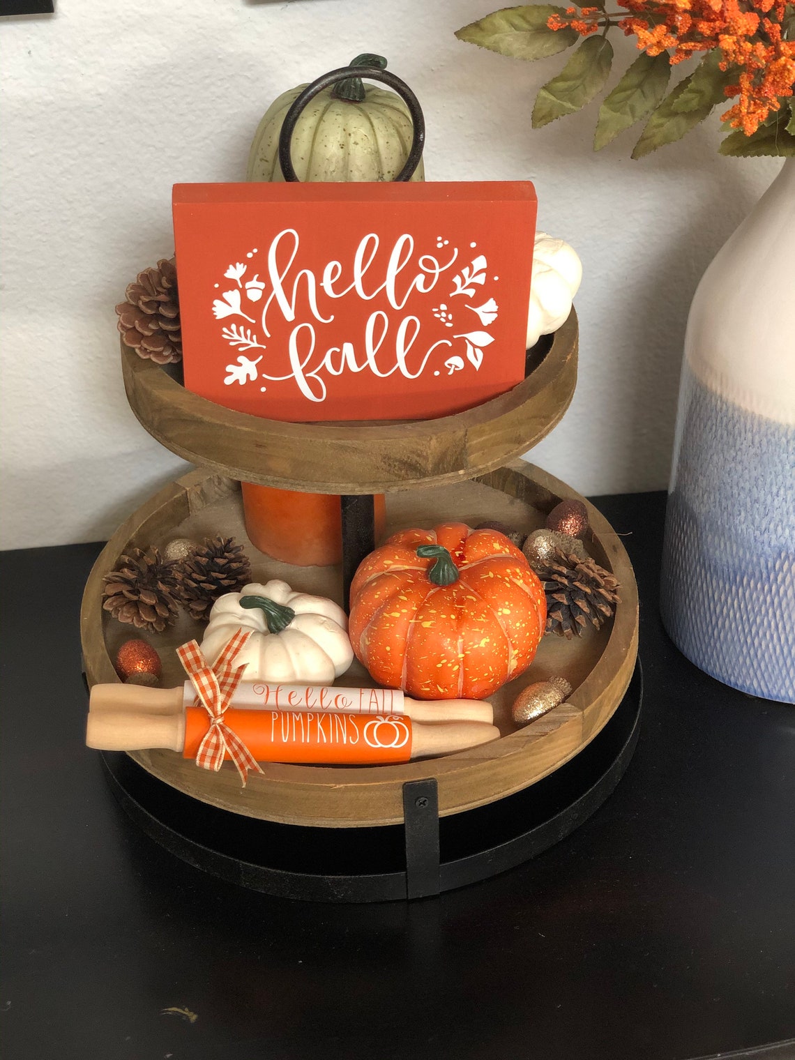 Hello Fall tiered tray decor | Etsy