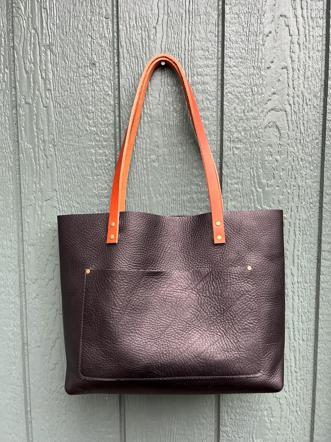 The Forest Leather Tote Bag in Shadow Black Nubuck - Etsy