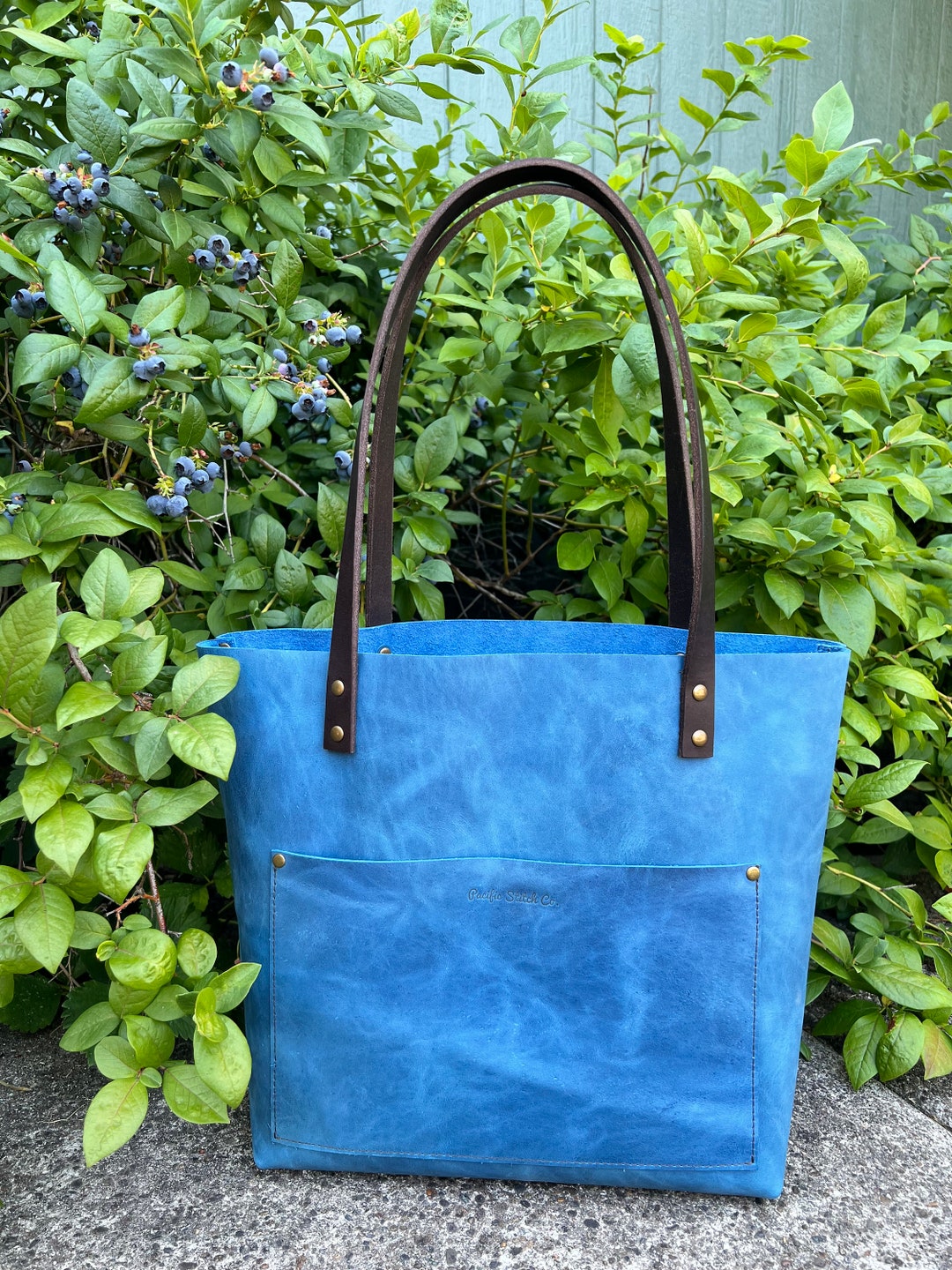 The Forest Leather Tote Bag in Sapphire - Etsy
