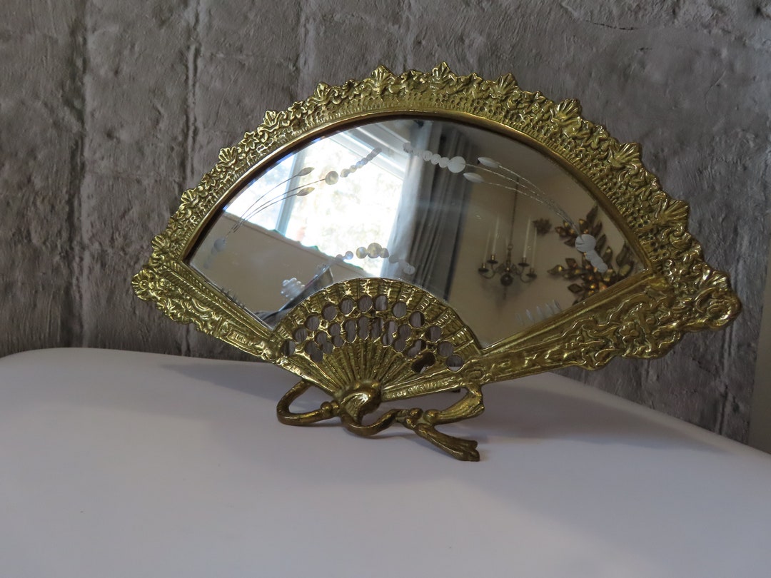 Vintage Brass Vanity Mirror / Fan Shape Mirror / Art Deco Ornate / Home ...