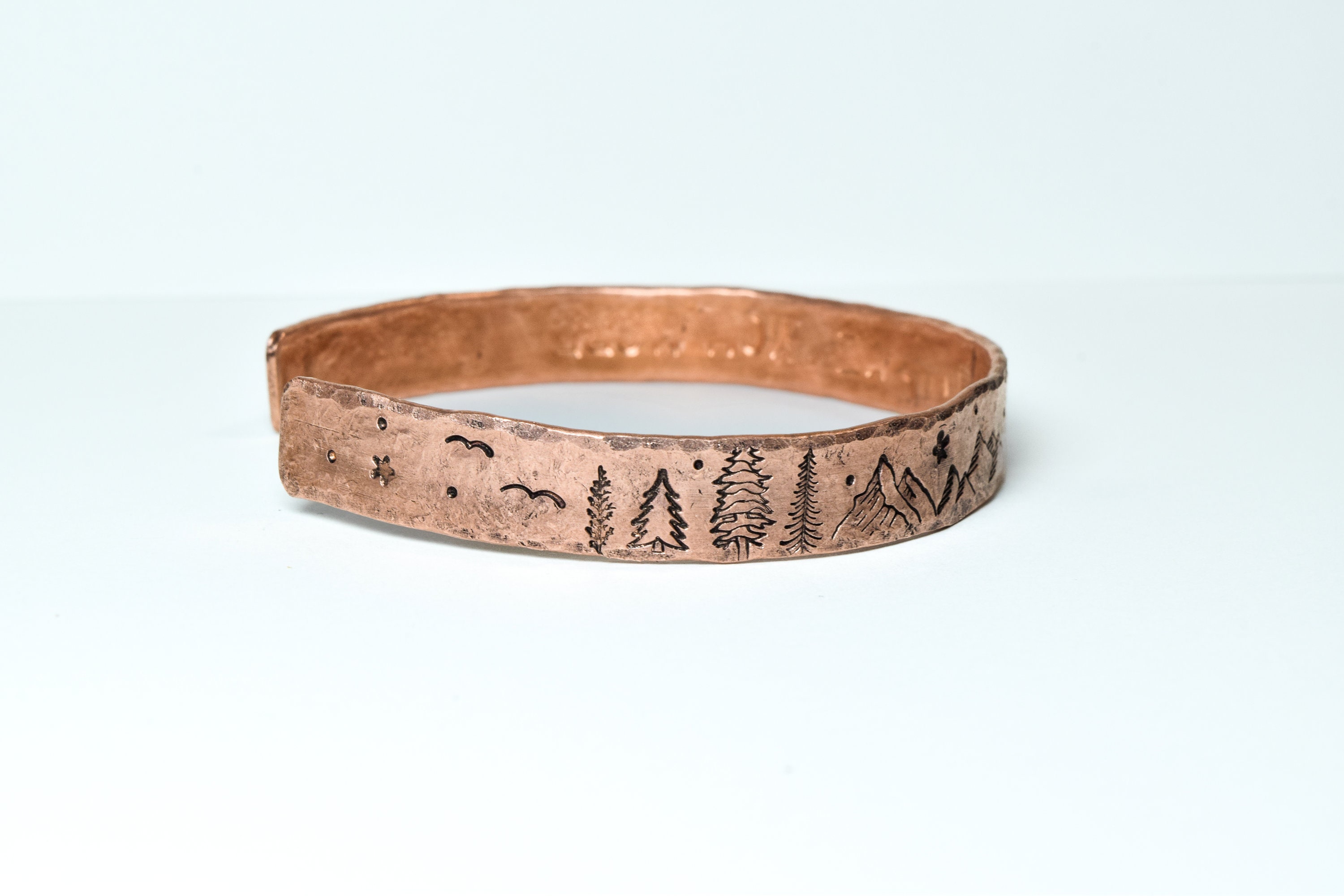 Copper Bracelet Log Cabin Mountains Moose Trees Wildlife Bracelet ...