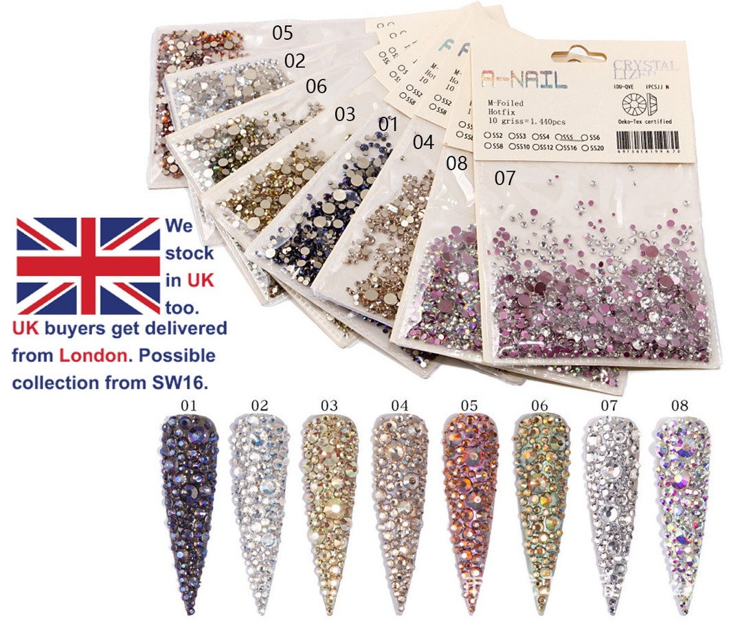 Mix Sizes 1440pcs/pack Nail AB Crystals Non Hotfix Flatback Nails ...