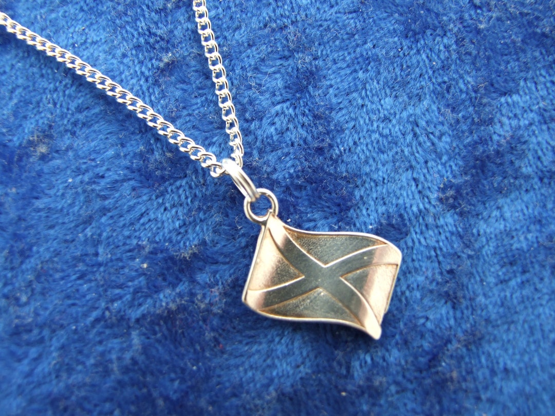 Scotland Flag Saltire Charm Pendant Necklace in Sterling Silver With ...